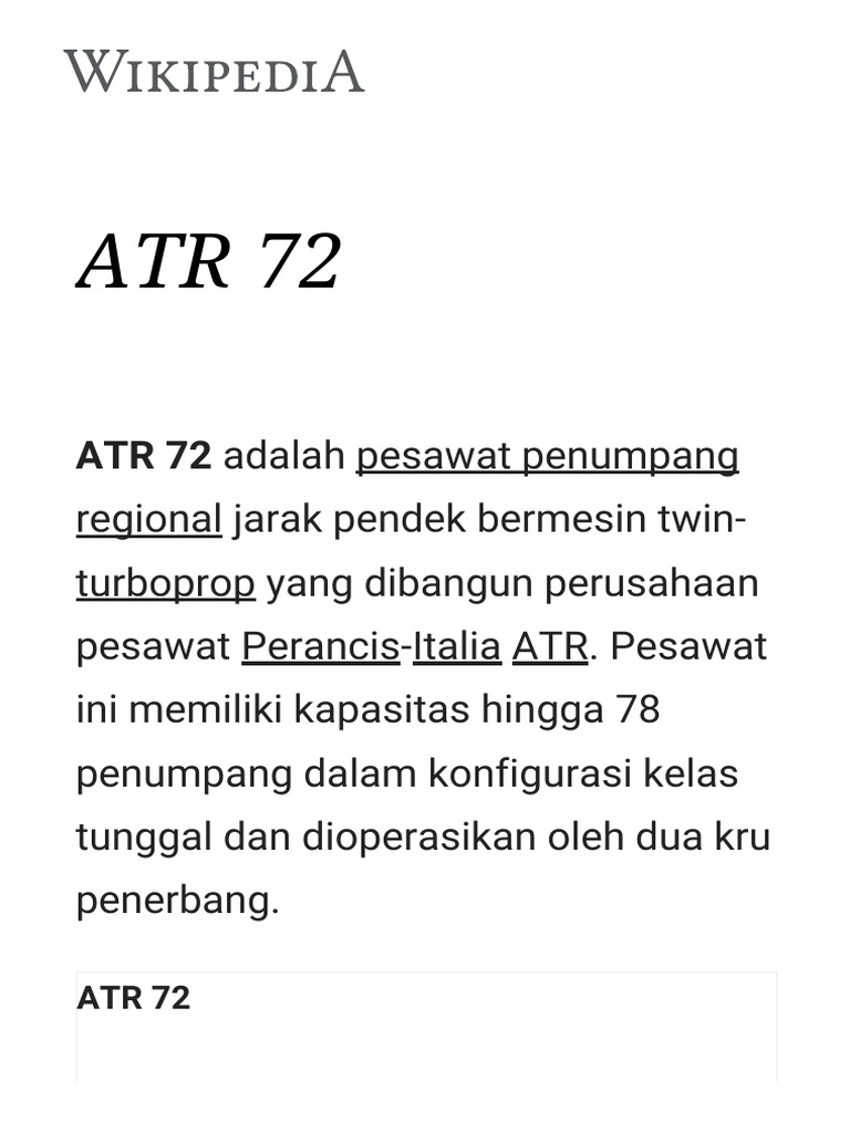 ATR 72 - Wikipedia Bahasa Indonesia, Ensiklopedia Bebas | PDF