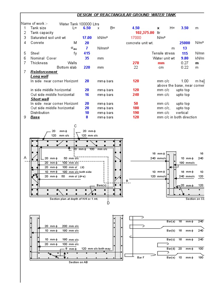 Ractangular Ground Water Tank | PDF | Solid Mechanics | Mechanical ...
