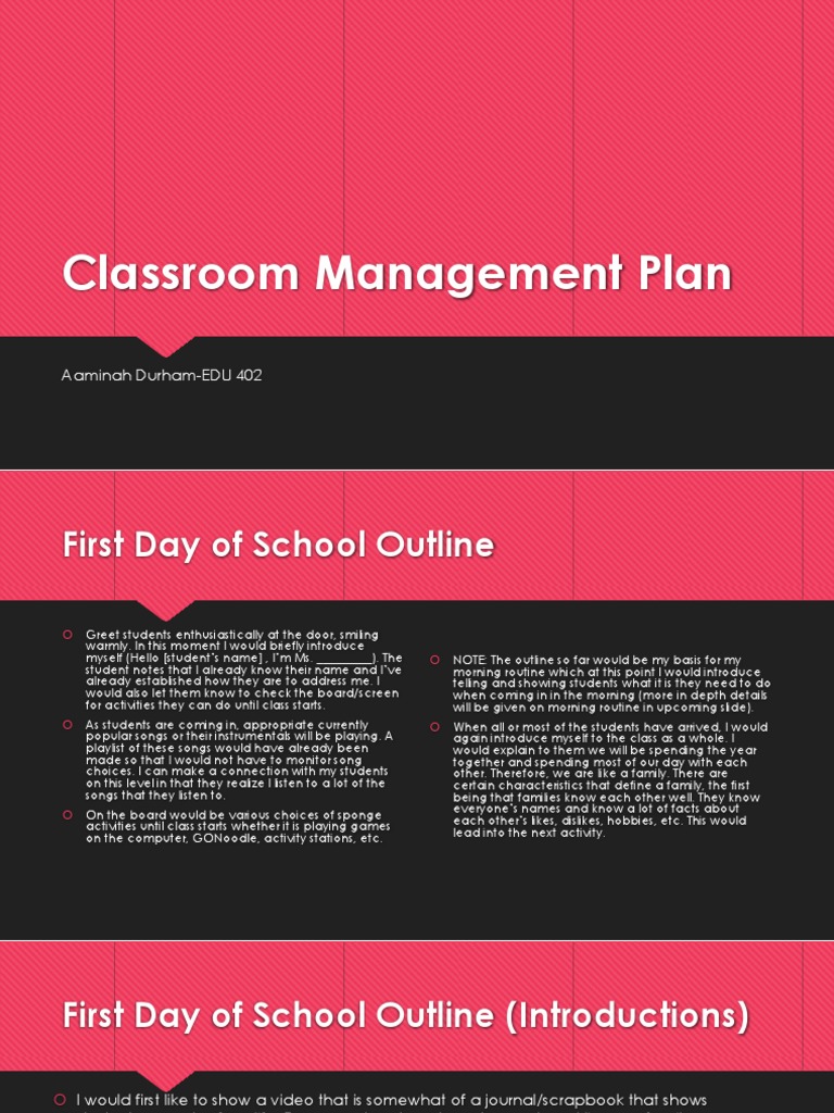First Day Classroom Management Plan | PDF | Homework
