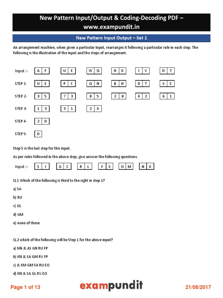 New Pattern Input Output And Coding Decoding Pdf Pdf Pdf Code Encodings