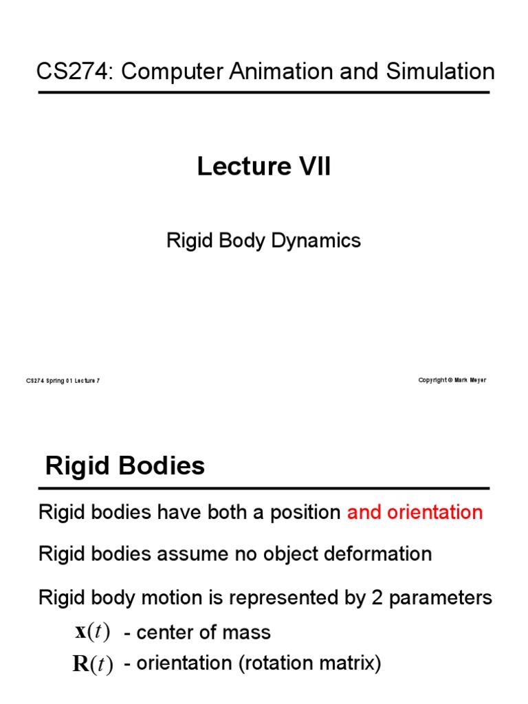 CS274: Computer Animation and Simulation: Rigid Body Dynamics | PDF | Rotation Around A Fixed ...