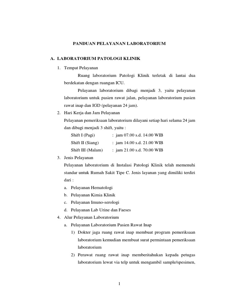 Panduan Pelayanan Laboratorium | PDF