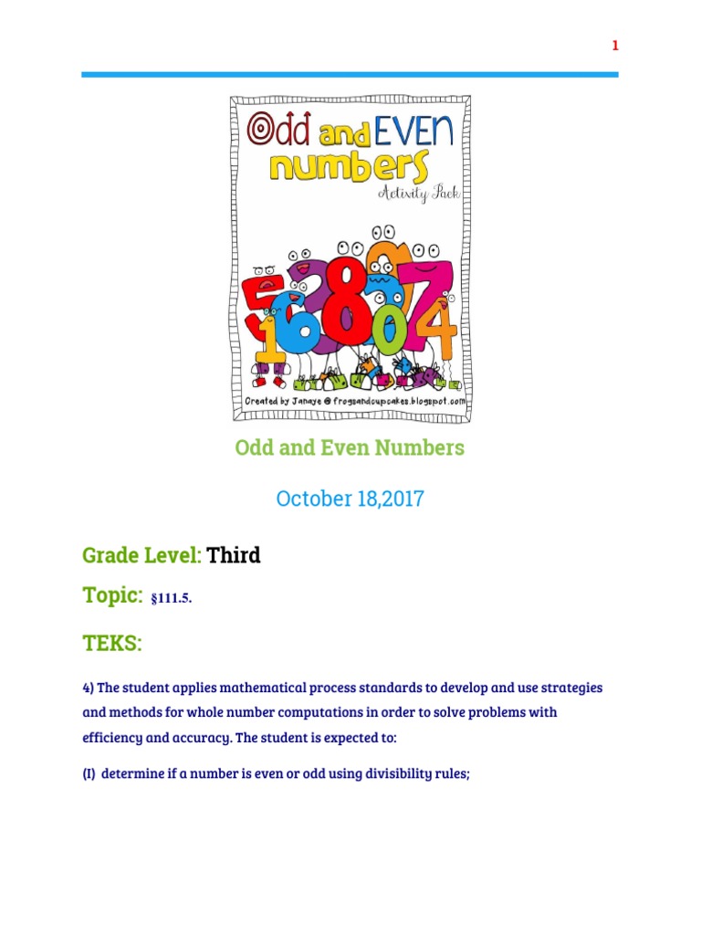 Odd and Even Numbers Lesson Plan | PDF | Critical Thinking ...