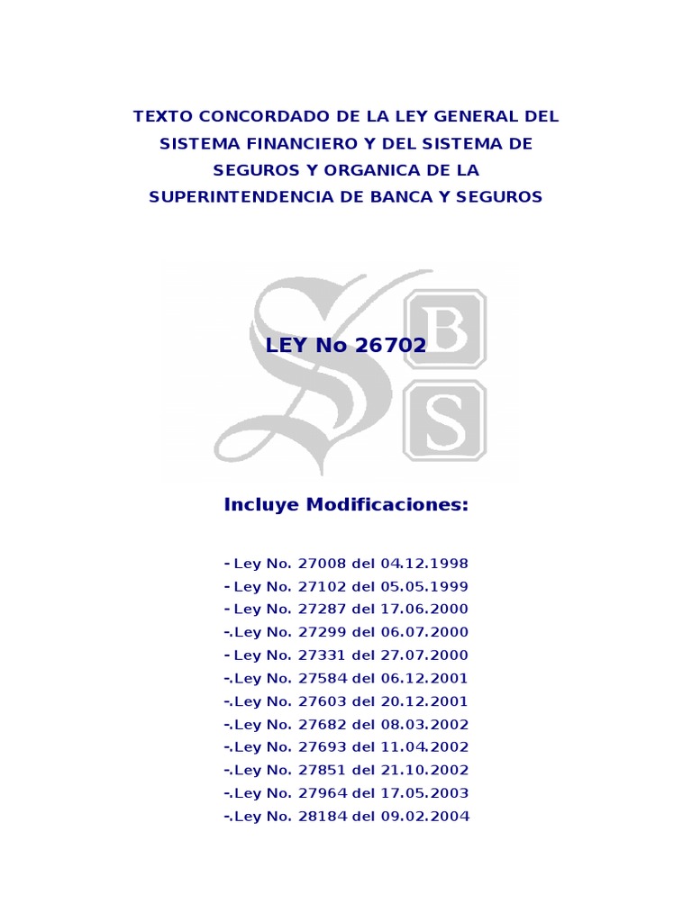 Leygeneral 26702 SBS | PDF | Seguro | Bancos