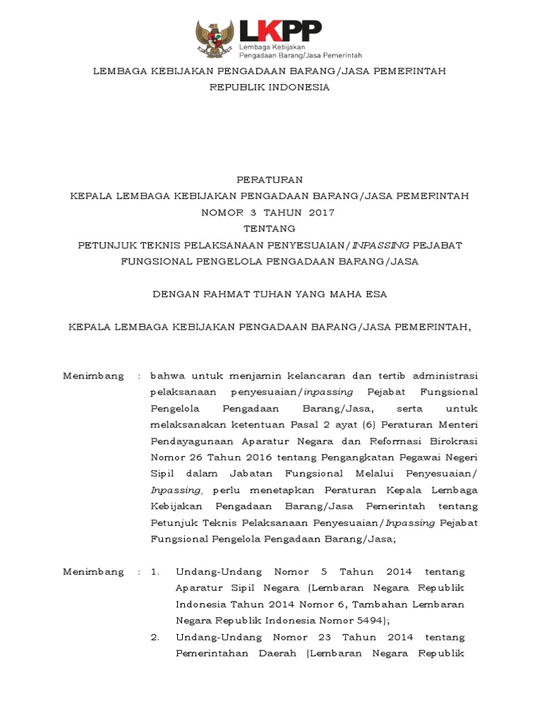 Petunjuk Teknis Inpassing PNS JF PPBJ | PDF