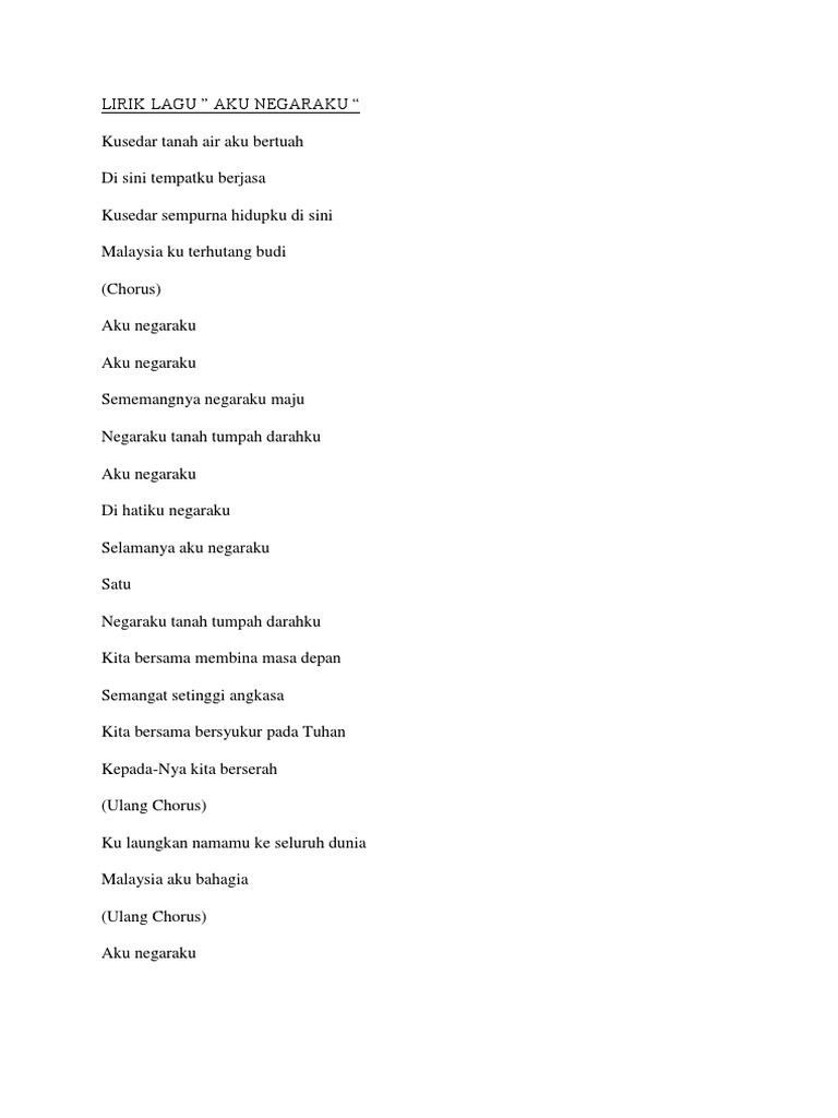 Lirik Lagu Aku Negaraku | PDF
