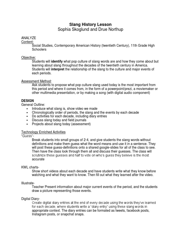 Slang History Lesson | PDF | Slang | Diary