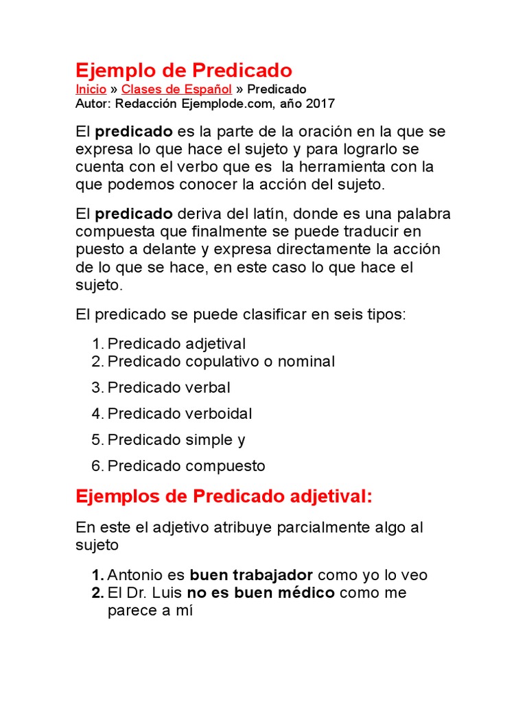 Ejemplo de Predicado | PDF | Predicado (Gramática) | Verbo