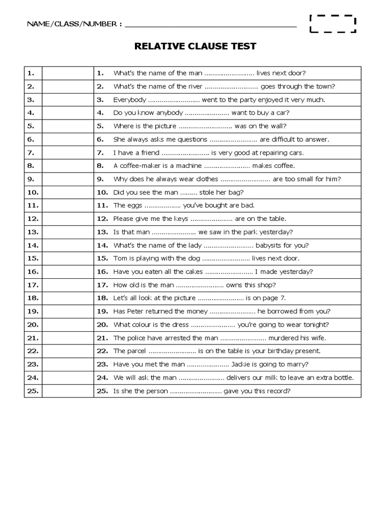 Relative Clause Test: NAME/CLASS/NUMBER | PDF | Home & Garden