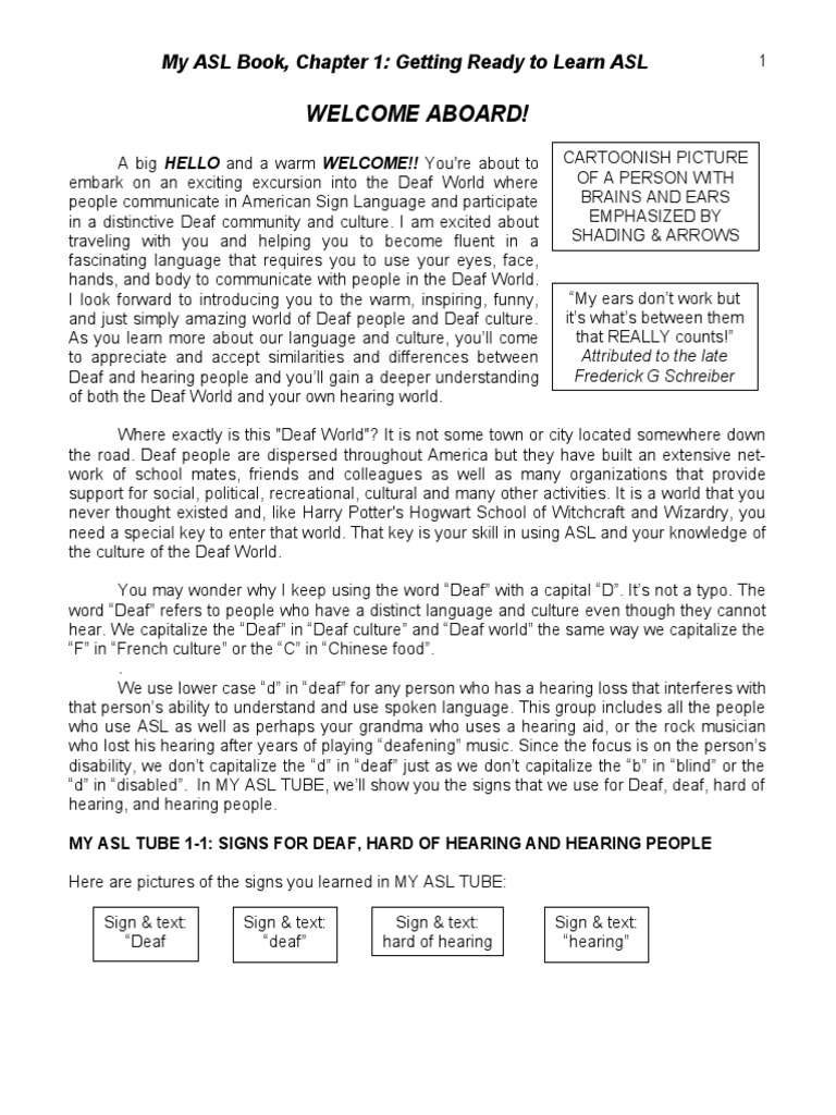 Welcome Aboard!: My ASL Book, Chapter 1: Getting Ready To Learn ASL ...