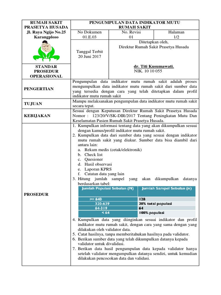 SOP Pengumpulan Data Indikator Mutu - FIX | PDF