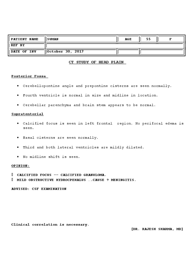 CT Head Report for Diagnosis | PDF | Science & Mathematics | Religion ...