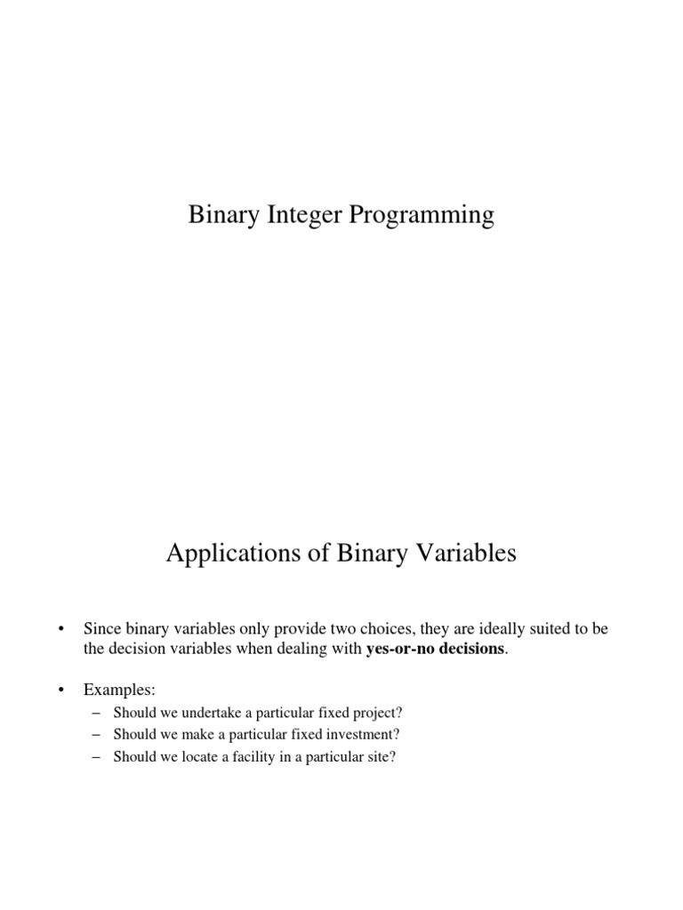 Binary Integer Programming Guide | PDF | Research And Development | Economies