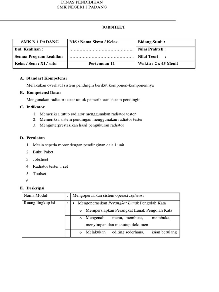Joob Sheet Pendinginan Sepedamotor | PDF
