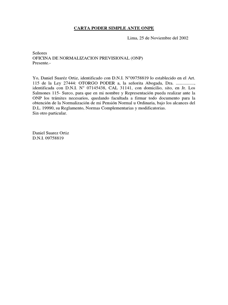 Carta Poder Simple - ONPE | PDF