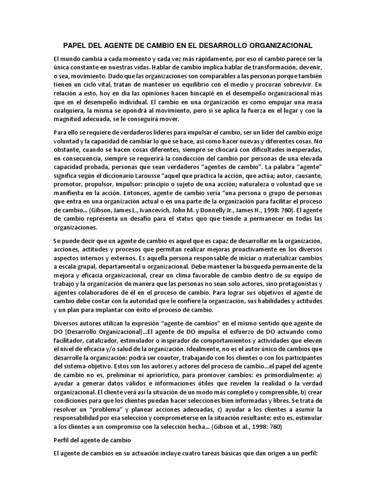Papel Del Agente de Cambio en El Desarrollo Organizacional | PDF ...