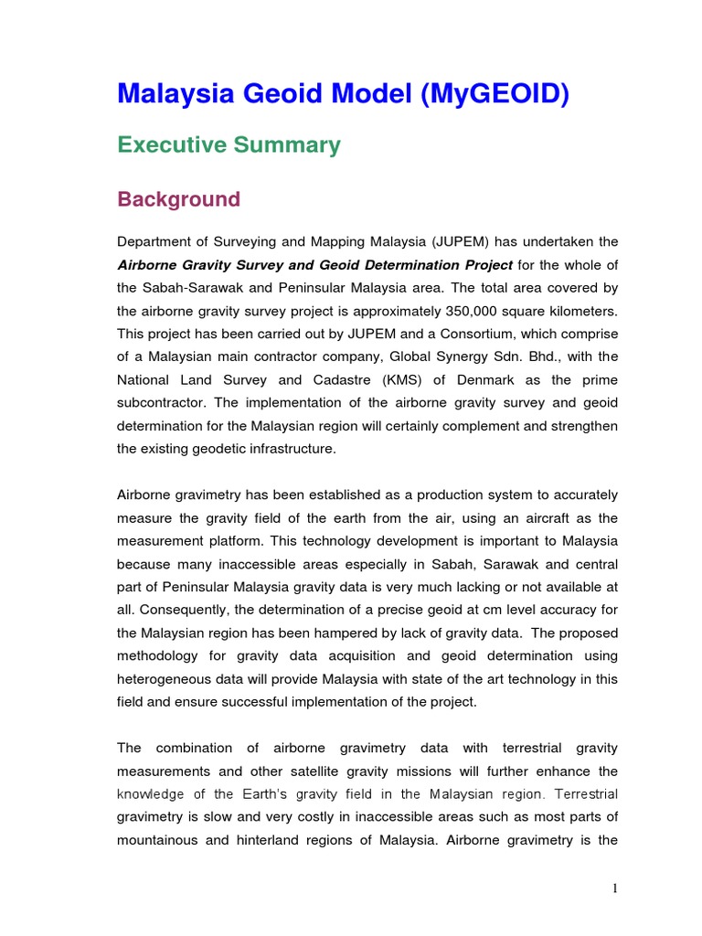 Malaysia Geoid Model (MyGEOID) | PDF | Surveying | Malaysia