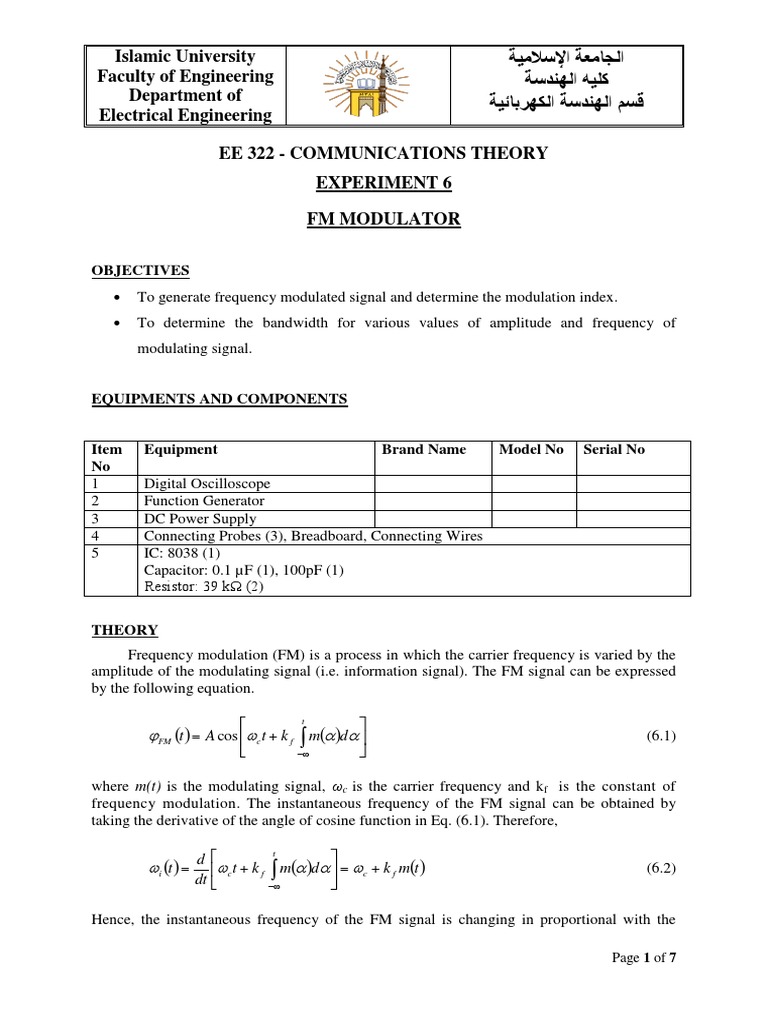EE 322 Experiment 6 | PDF | Frequency Modulation | Amplitude