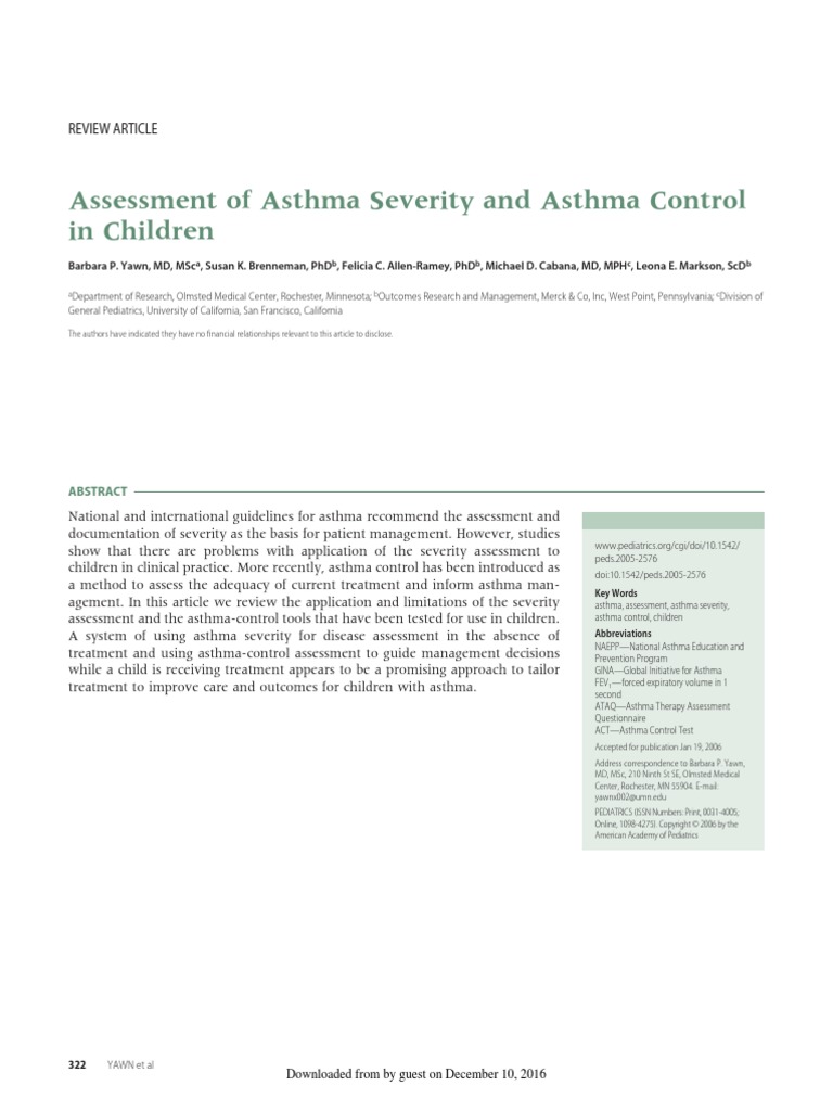 Assessment of Asthma Severity and Asthma Control in Children | PDF ...