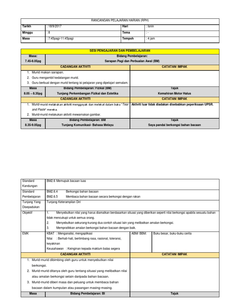 RPH Prasekolah | PDF