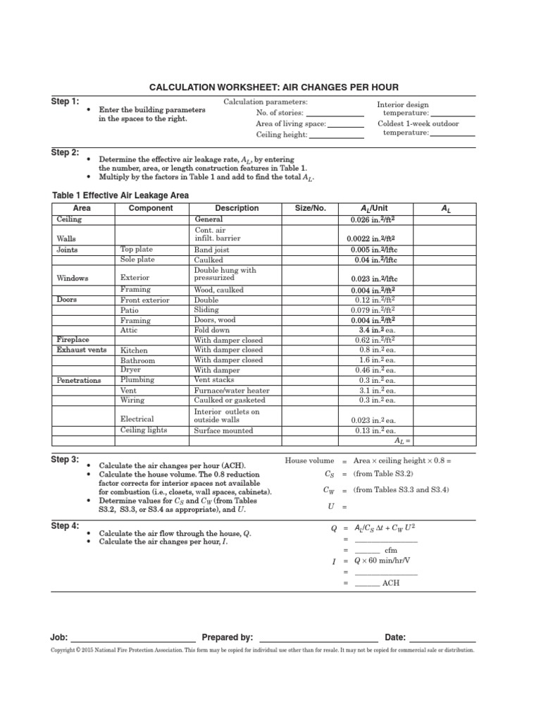 Calculation Worksheet: Air Changes Per Hour: Step 1 | Download Free PDF ...