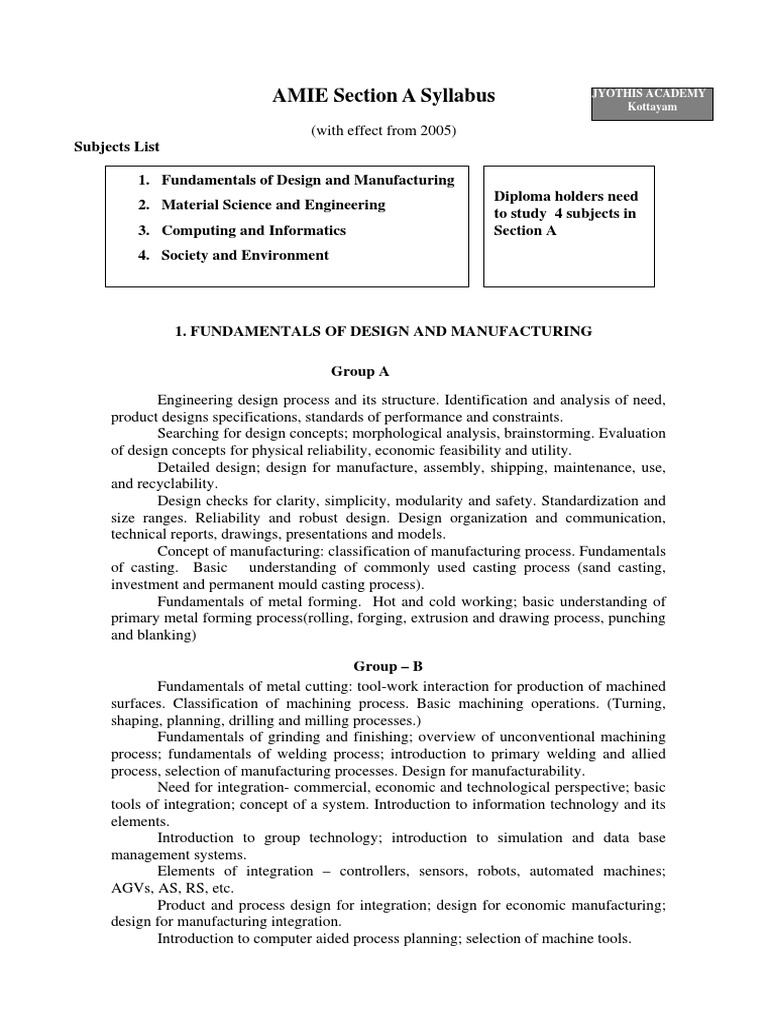 AMIE Section A Syllabus: Jyothis Academy Kottayam | PDF | Deformation (Engineering) | Solid