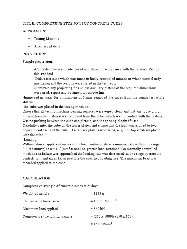 Concrete Cube Compressive Strength Test | PDF | Structural Load | Concrete
