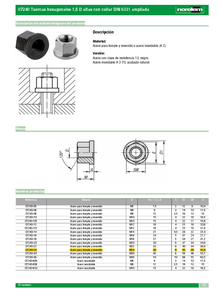 Tuerca Con Collar DIN 6331 | PDF | Rieles | Materiales de construcción