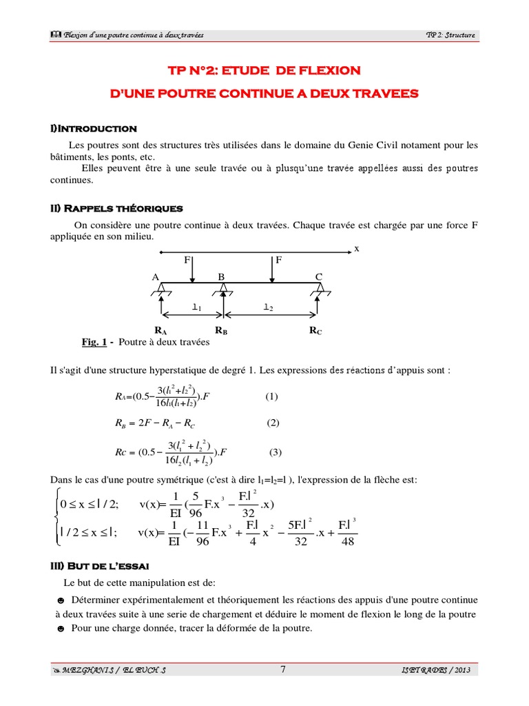 6.TP2-Etude D'une Poutre Continue À 2 Travées | PDF | Flexion (matériau ...