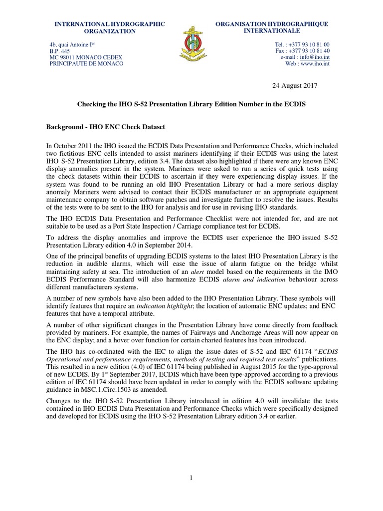 Checking The IHO S-52 Presentation Library Edition Number in The ECDIS ...