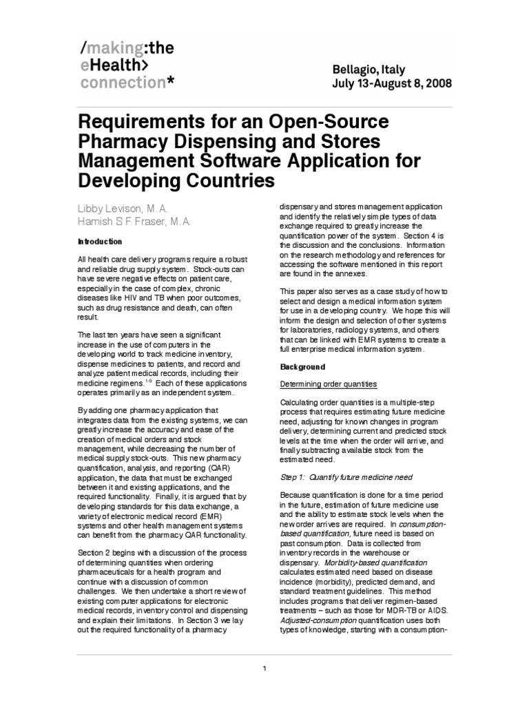 Requirements For An Open-Source Pharmacy Dispensing and Stores ...