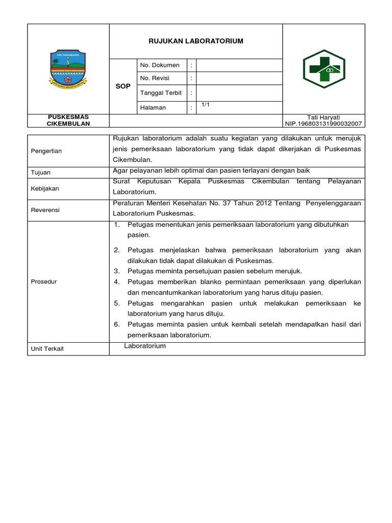 8.1.7.6 Sop Rujukan Laboratorium | PDF