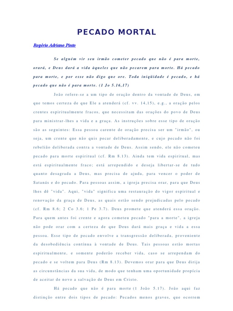 Uma Análise Bíblica Dos Conceitos De Pecado Mortal E Pecado Venial