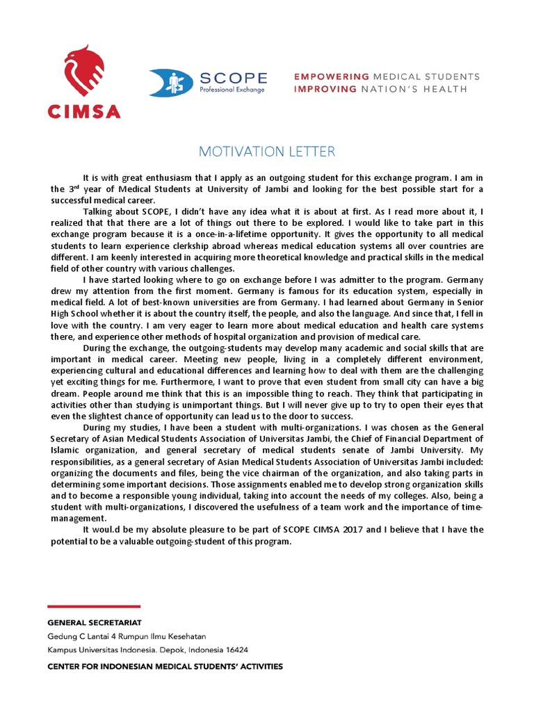 Motivation Letter | PDF | Motivation | Motivational