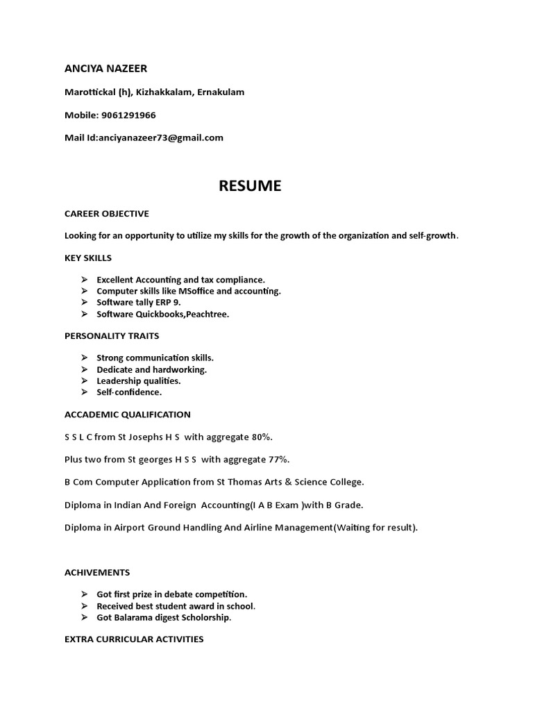 Resume: Anciya Nazeer | PDF