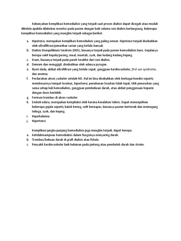 Komplikasi Hemodialisis: Pencegahan & Penanganan | PDF
