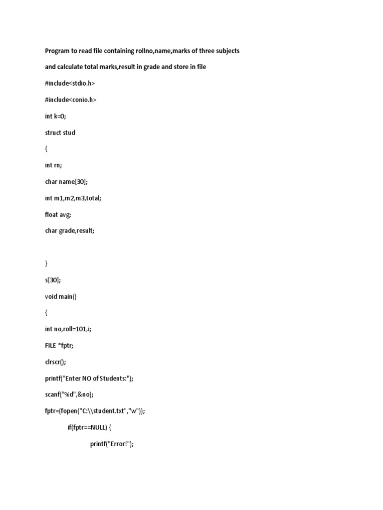 Program To Read File Containing Rollno, Name, Marks of Three Subjects and Calculate Total Marks ...