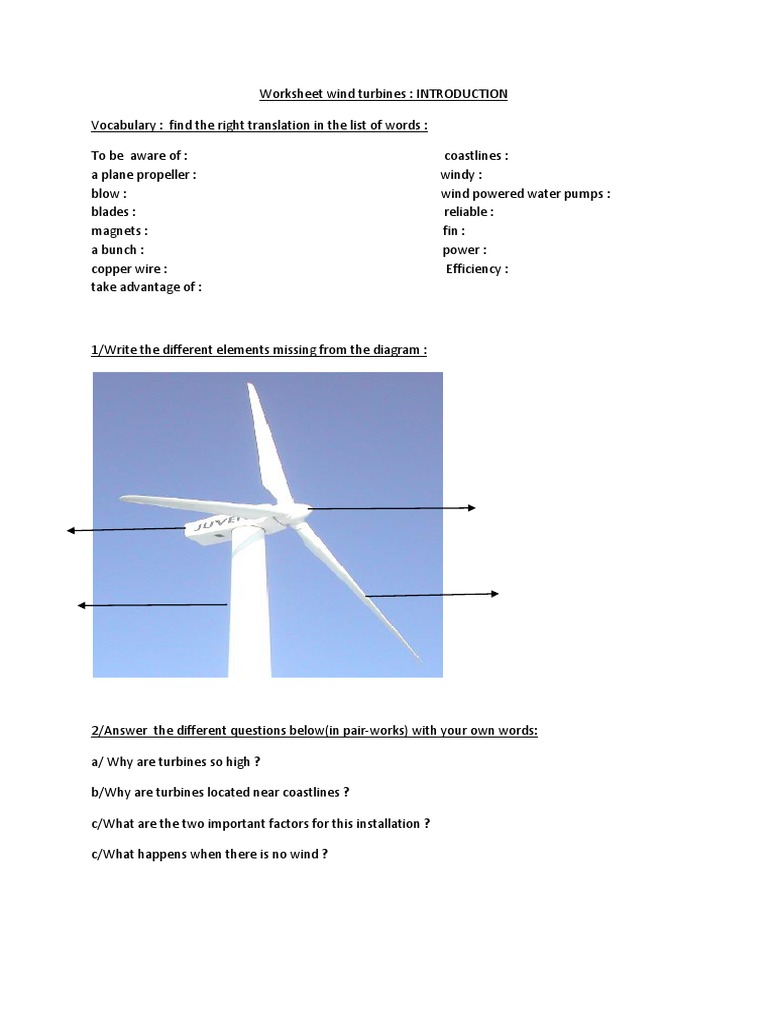 Worksheet Wind Turbines | PDF | Wind Power | Wind Turbine