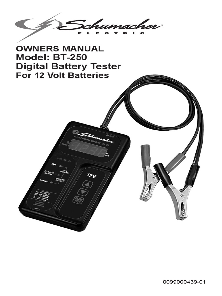 Model: BT-250 Digital Battery Tester: Owners Manual For 12 Volt ...