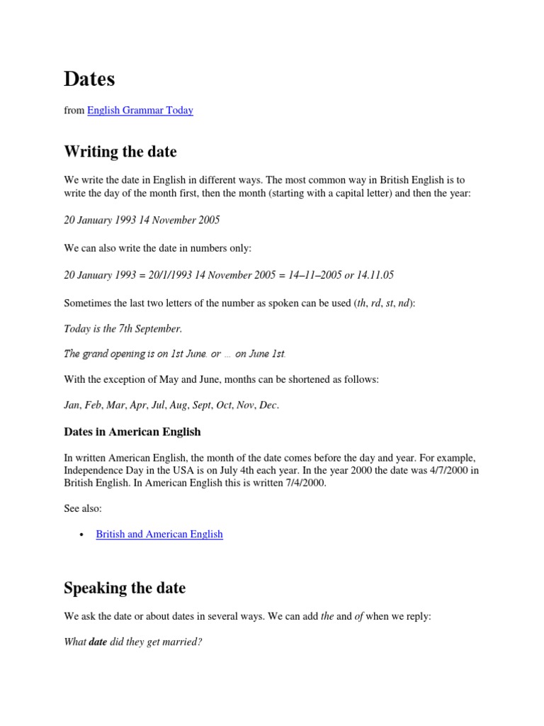 Dates: Writing The Date | PDF | English Language | Linguistic Morphology