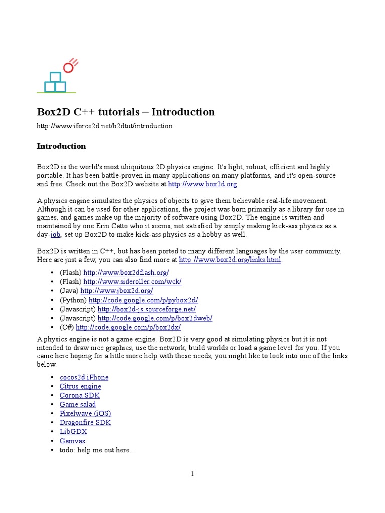 Box2D C Tutorials Introduction PDF | PDF | Friction | Computer Programming