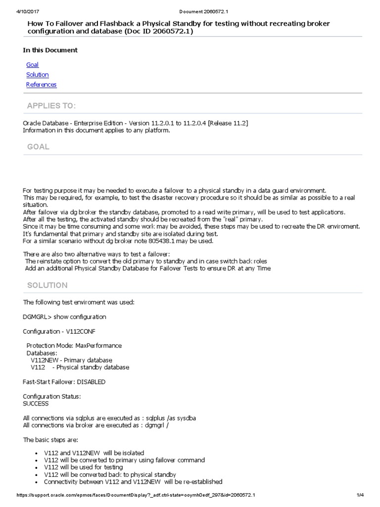 How To Failover and Flashback A Physical Standby 2 | PDF | Oracle ...