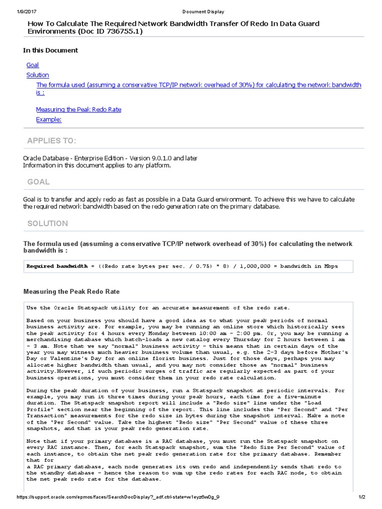 Calculating Required Network Bandwidth for Redo Transfer in Data Guard Environments | PDF ...