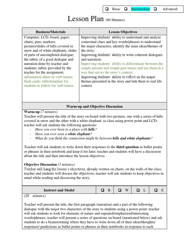 Lesson Plan Reading and Writing Grammar w5 Foj | PDF | Narration | Homework