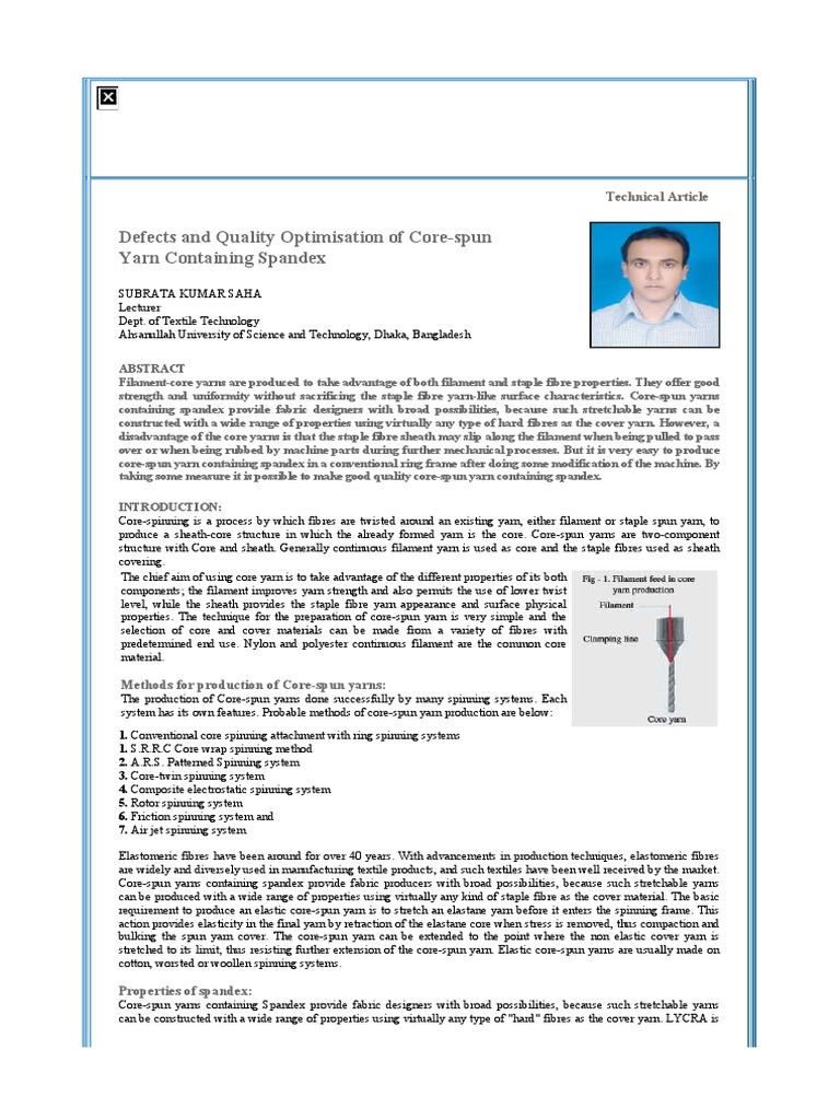 Core Spun Yarn | PDF | Spinning (Textiles) | Yarn