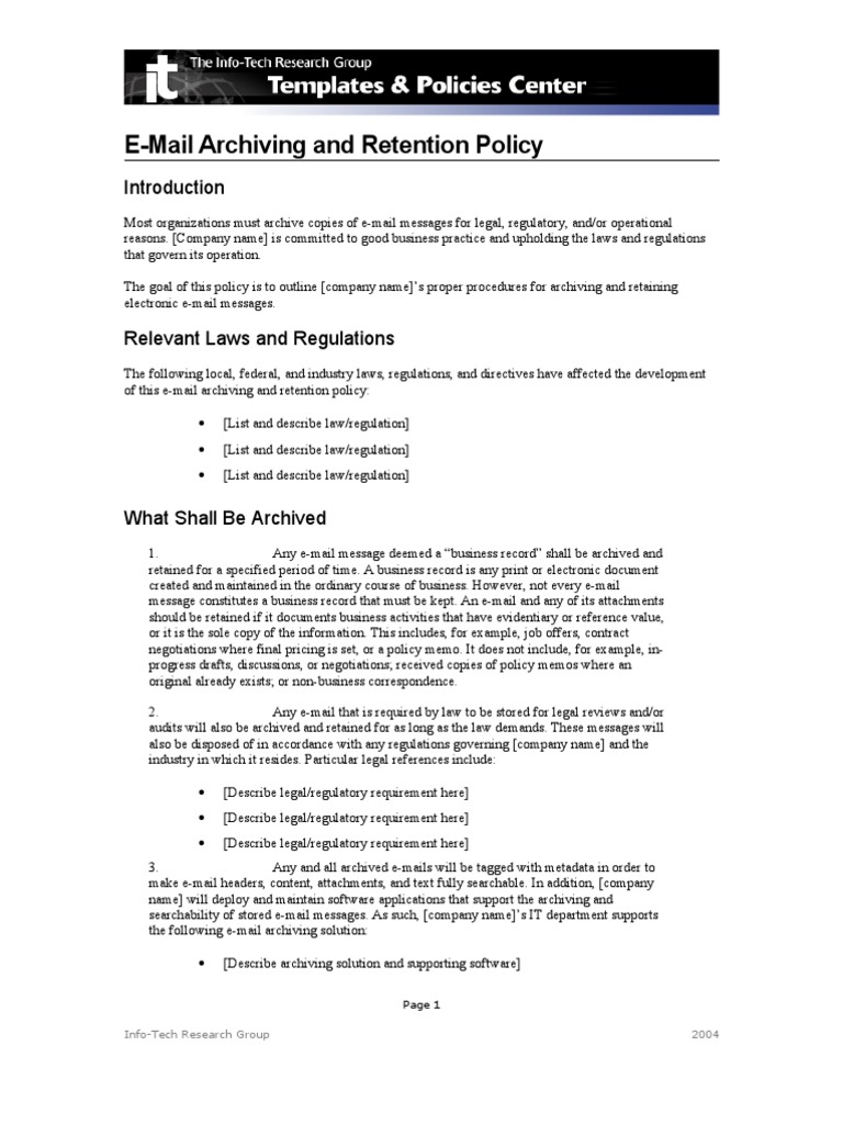 Iaa Email Archiving and Retention Policy | PDF | Virtue | Social ...