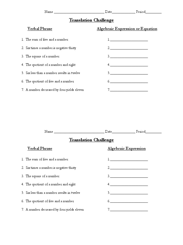 WARM-UP - Translation Challenge | PDF | Algebra | Teaching Mathematics