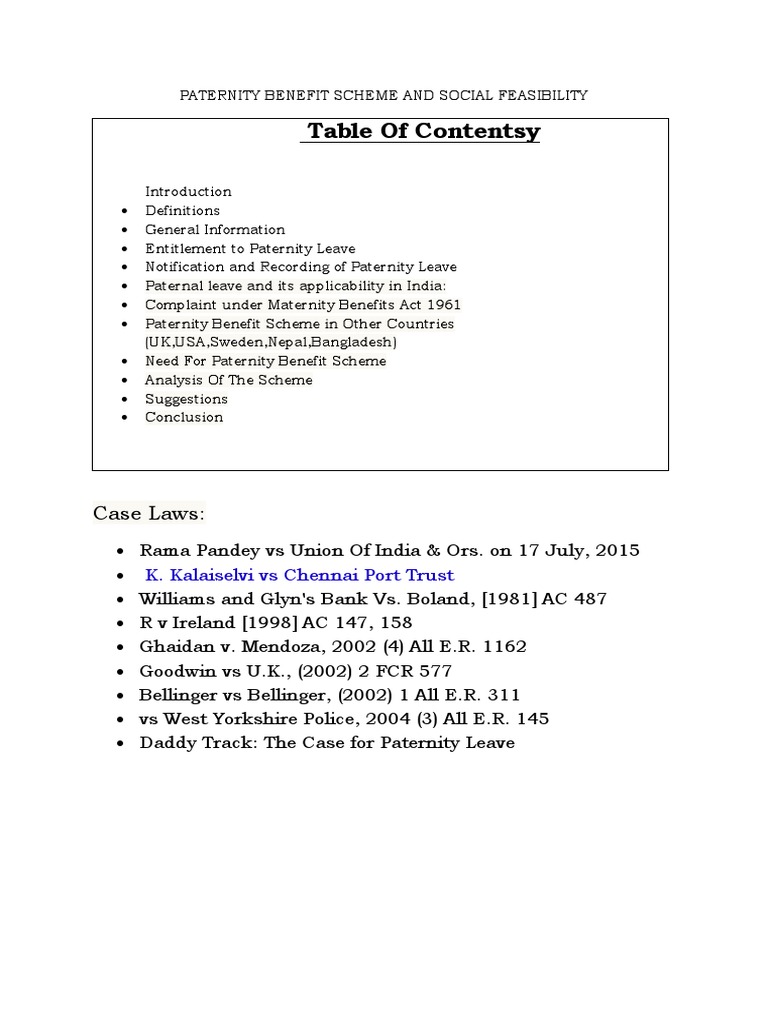 Paternity Benefit Scheme and Social Feasibility | PDF