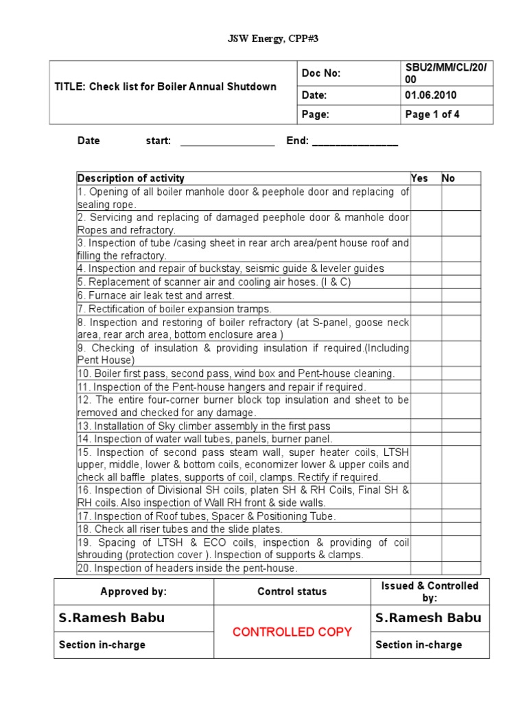 Boiler Annual Check List | PDF | Hvac | Building
