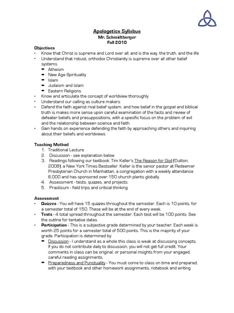 Apologetics Syllabus and Outline | PDF | Faith | God